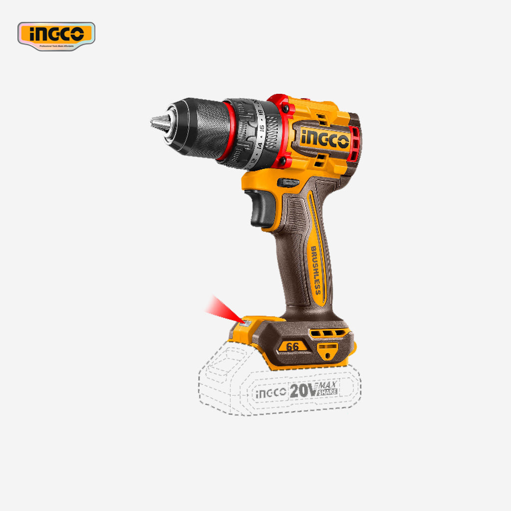 Ingco P20S/20V Lithium-Ion Brushless Compact Impact Cordless Drill ING ...