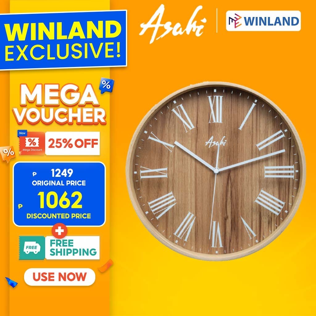 Asahi by Winland 12 Inches Round Wall Clock Wooden Frame W 7008 ...