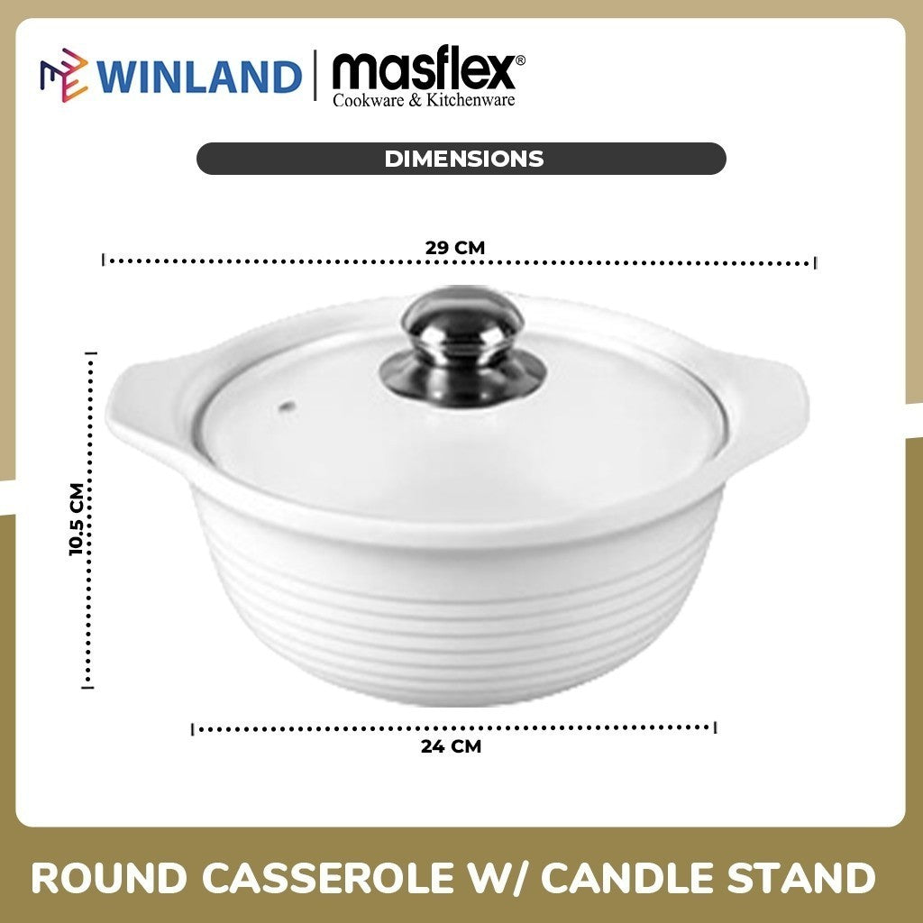 Masflex by Winland 2.5L Ceramic Round Casserole Food Warmer w/ Candle ...