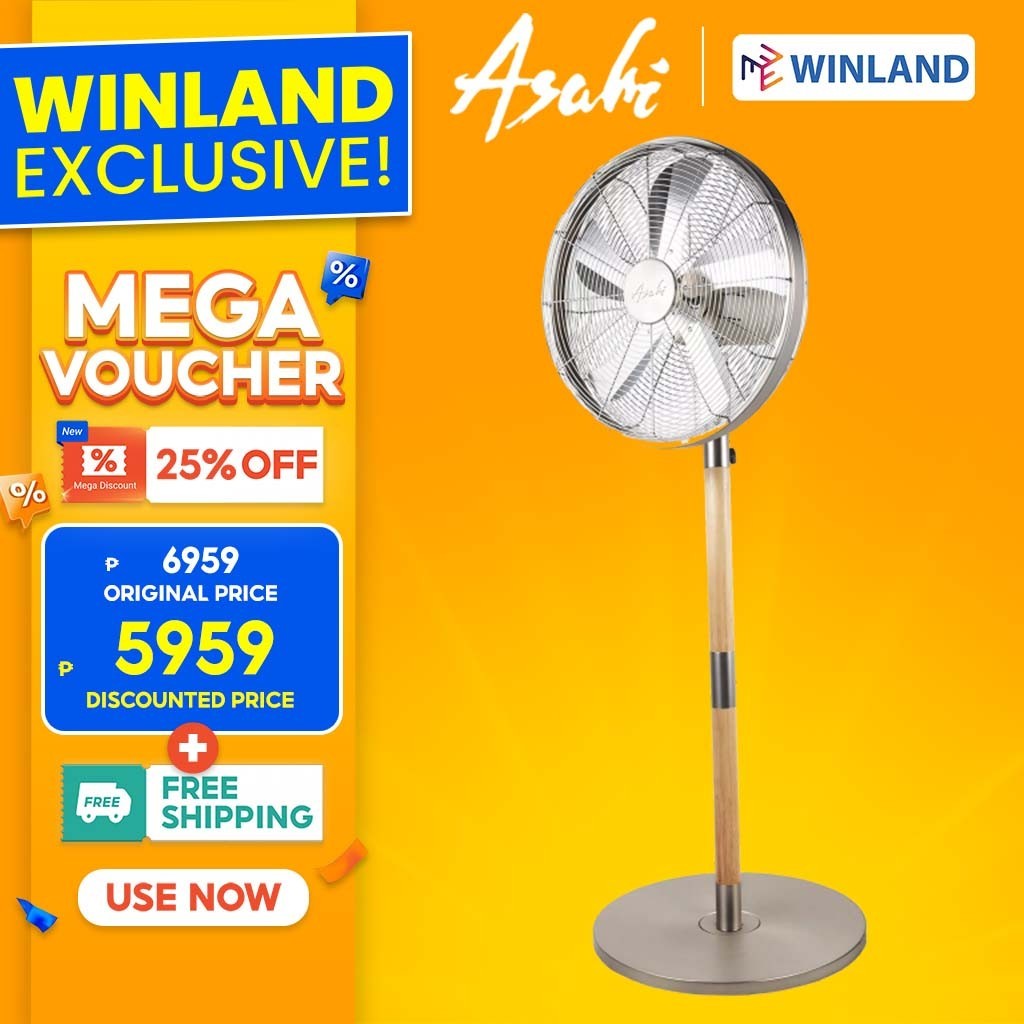 Asahi by Winland Asahi by Winland Retro Jet Wood Stand Fan 16" | Elect ...